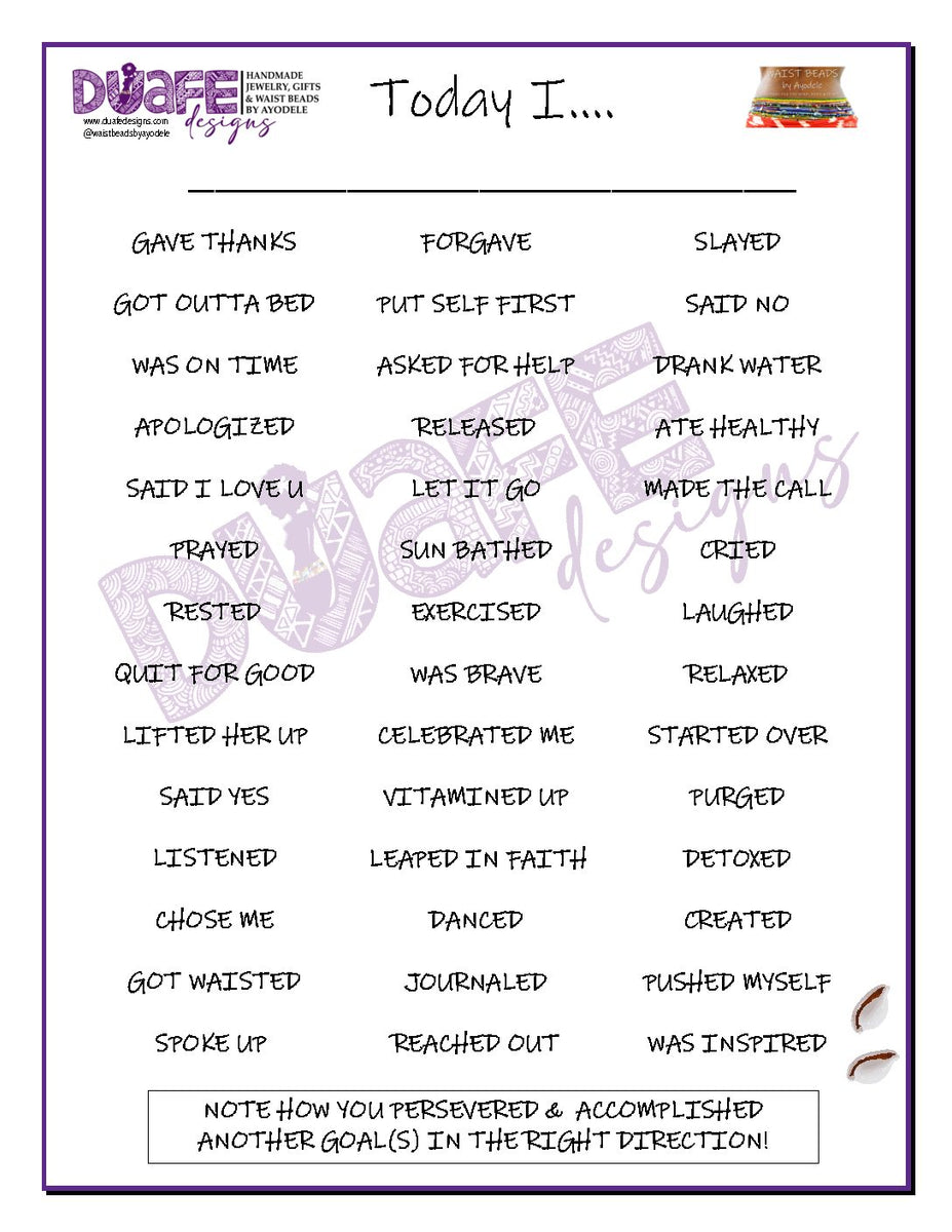 "TODAY I" - Daily Reset Checklist – Duafe Designs & Waist Beads by Ayodele